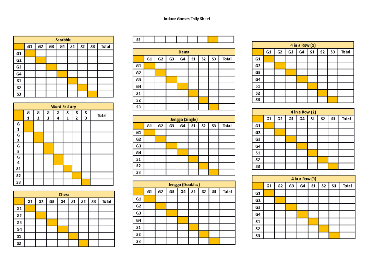 Indoor Games Tally Sheet - Indoor Games Tally Sheet Scrabble G1 G2 G3 ...