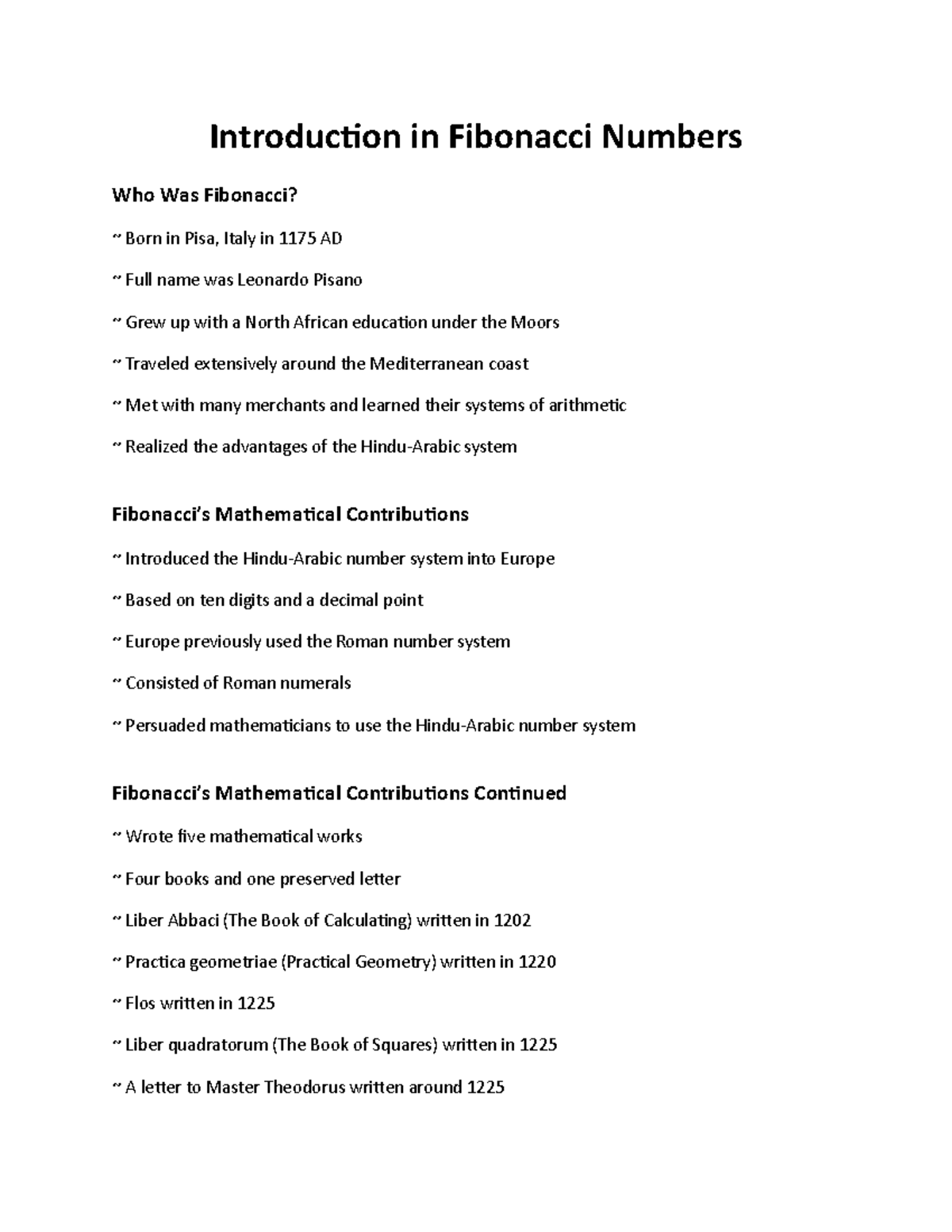 Introduction in Fibonacci Numbers - Mathematics In The Modern World ...