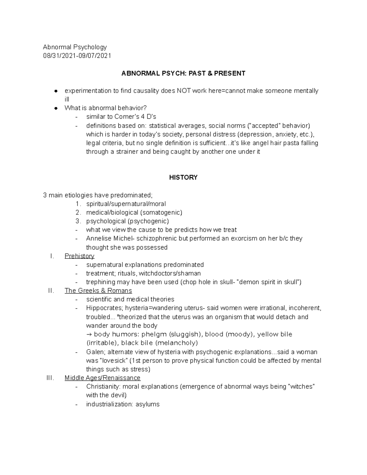 AP Notes 8 31-9 7 - Abnormal Psychology 08/31/2021-09/07/ ABNORMAL ...
