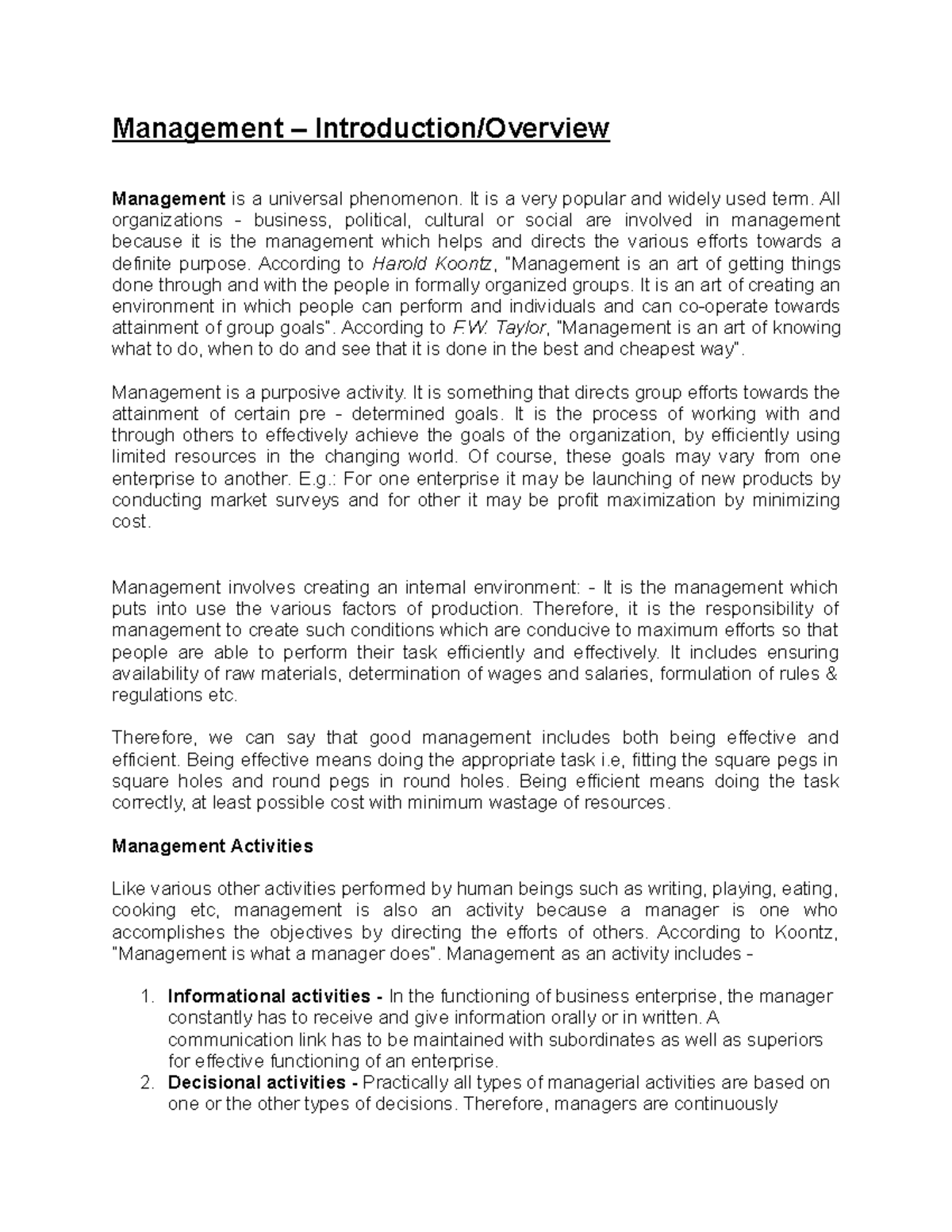Unit 1 - Management - An Introduction - Management – Introduction ...