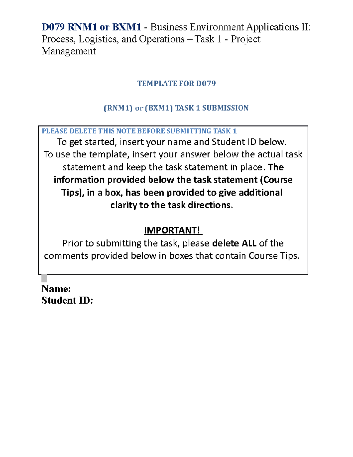 Task 1 Template (ADA) (1-23) - D079 RNM1 or BXM1 - Business Environment ...