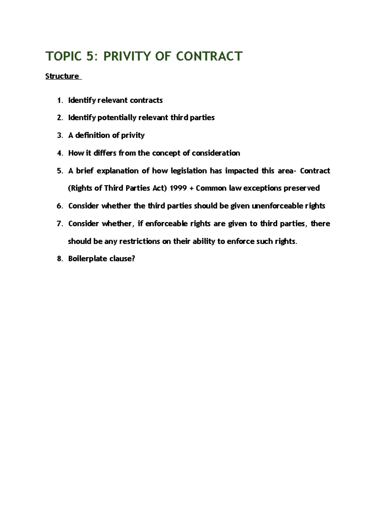 Topic 5 Contract law - TOPIC 5: PRIVITY OF CONTRACT Structure 1 ...