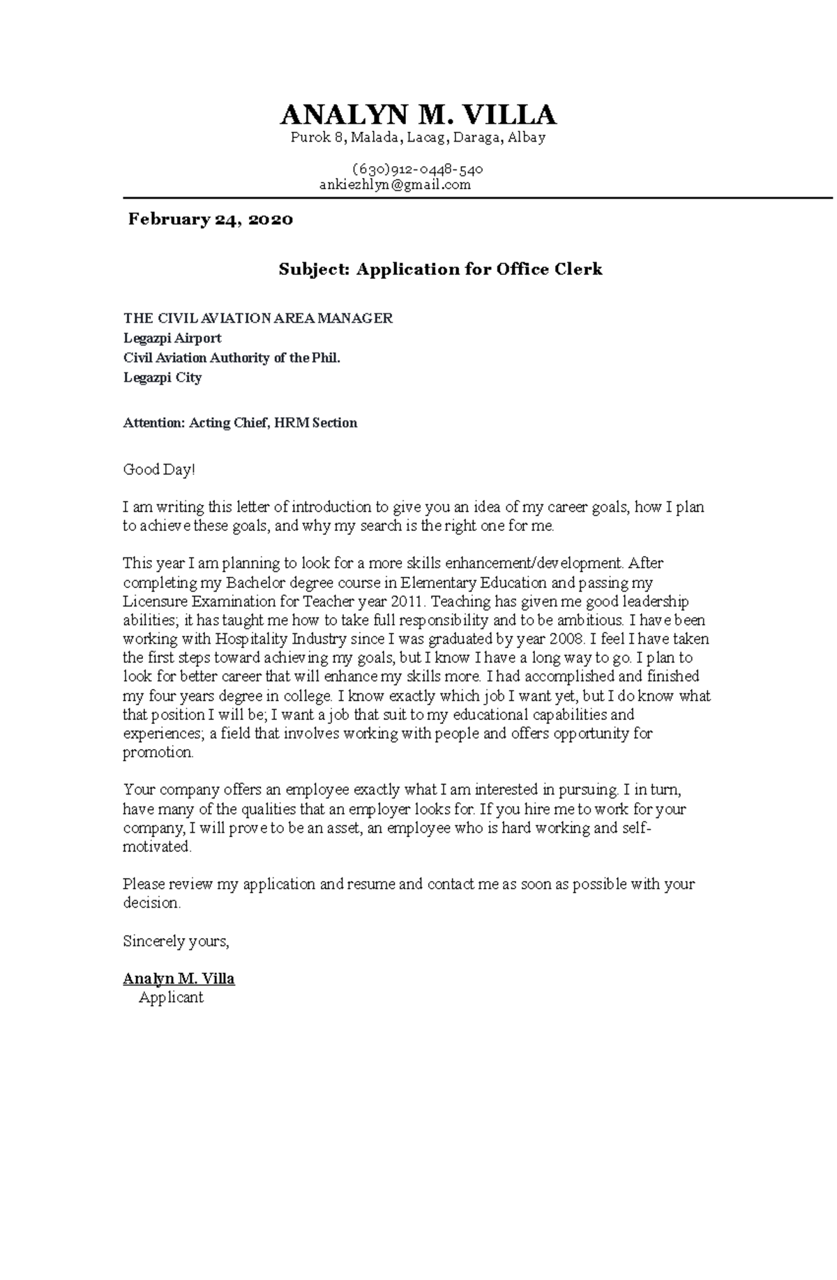 My letter of intent.doc (CAAP) - ANALYN M. VILLA Purok 8, Malada, Lacag ...