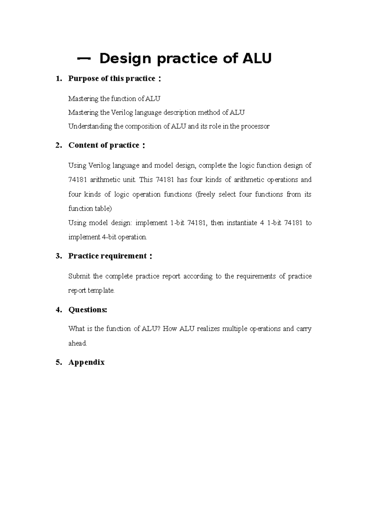 一 design practise of ALU(1)+Marzin Hasan (马金) 2019 3290610 - 一 Design ...