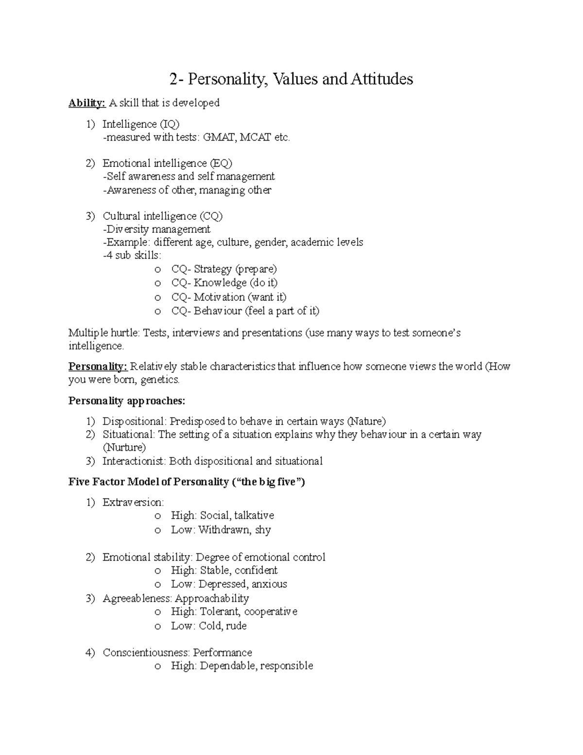 2- Personality, values and attitudes - Personality, Values and ...