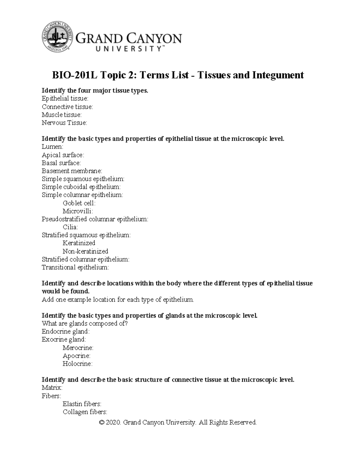 Bio 2 - notes and vocal - © 2020. Grand Canyon University. All Rights ...