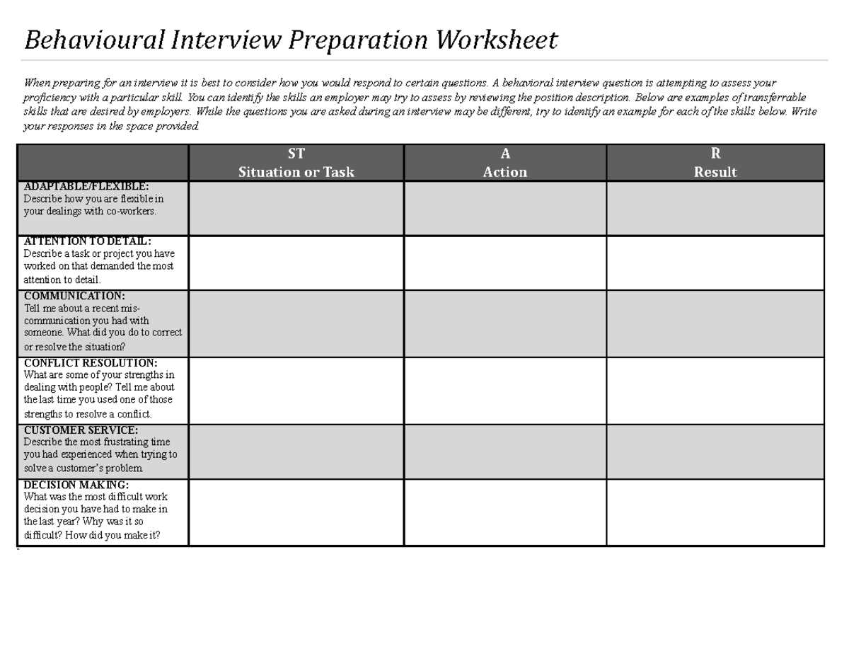 3. Behavioral Interview Preparation Worksheet Yo I'm me, I'm Barbie ...