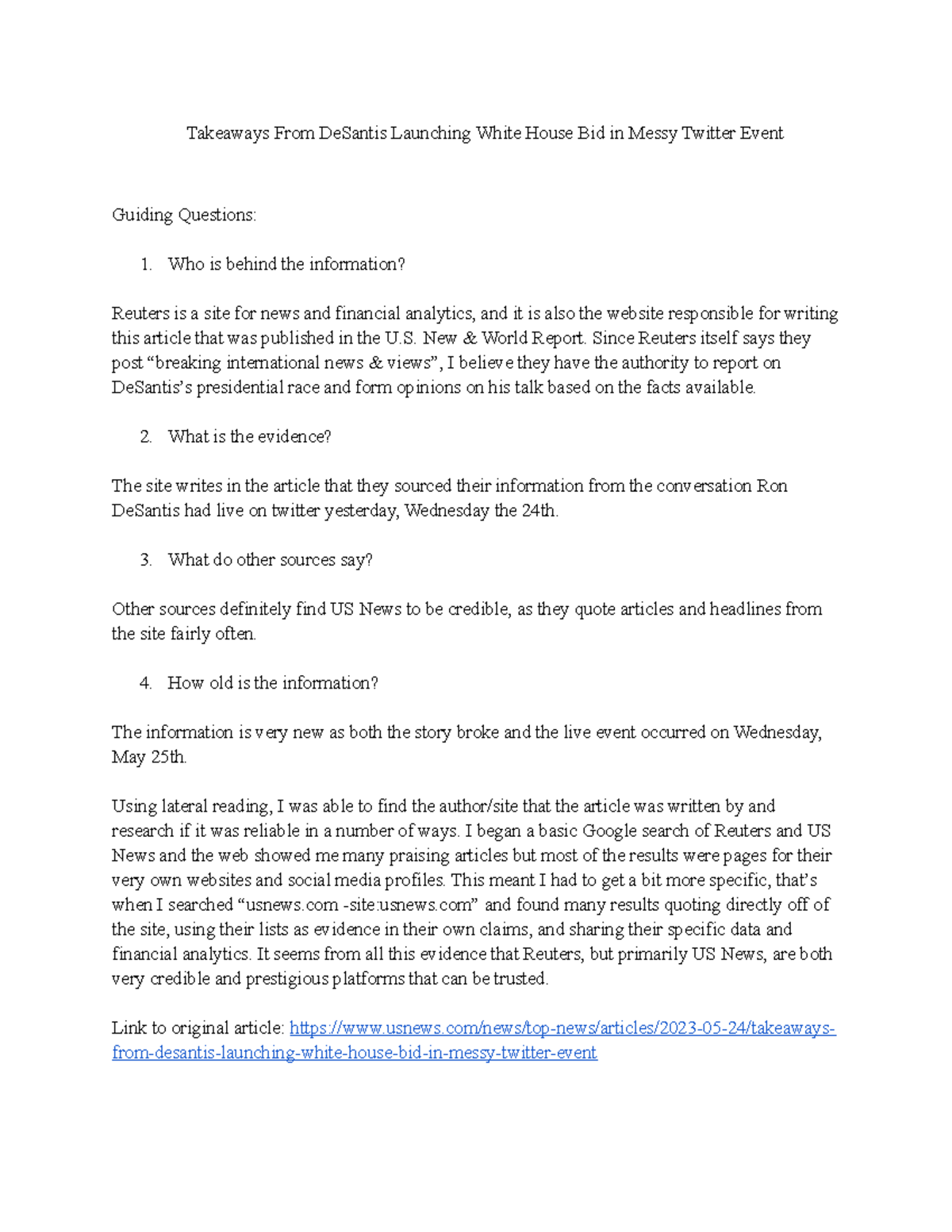 Information Literacy Assignment Example - College Comp II Professor ...