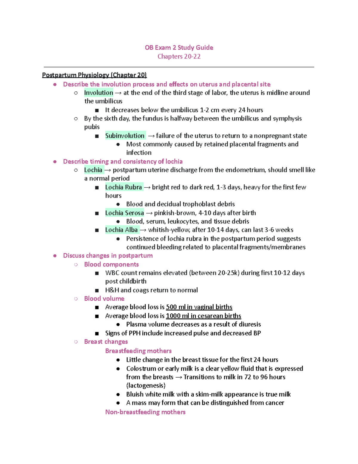 OB Exam 2 Study Guide-2 - Exam 2 - OB Exam 2 Study Guide Chapters 20 ...