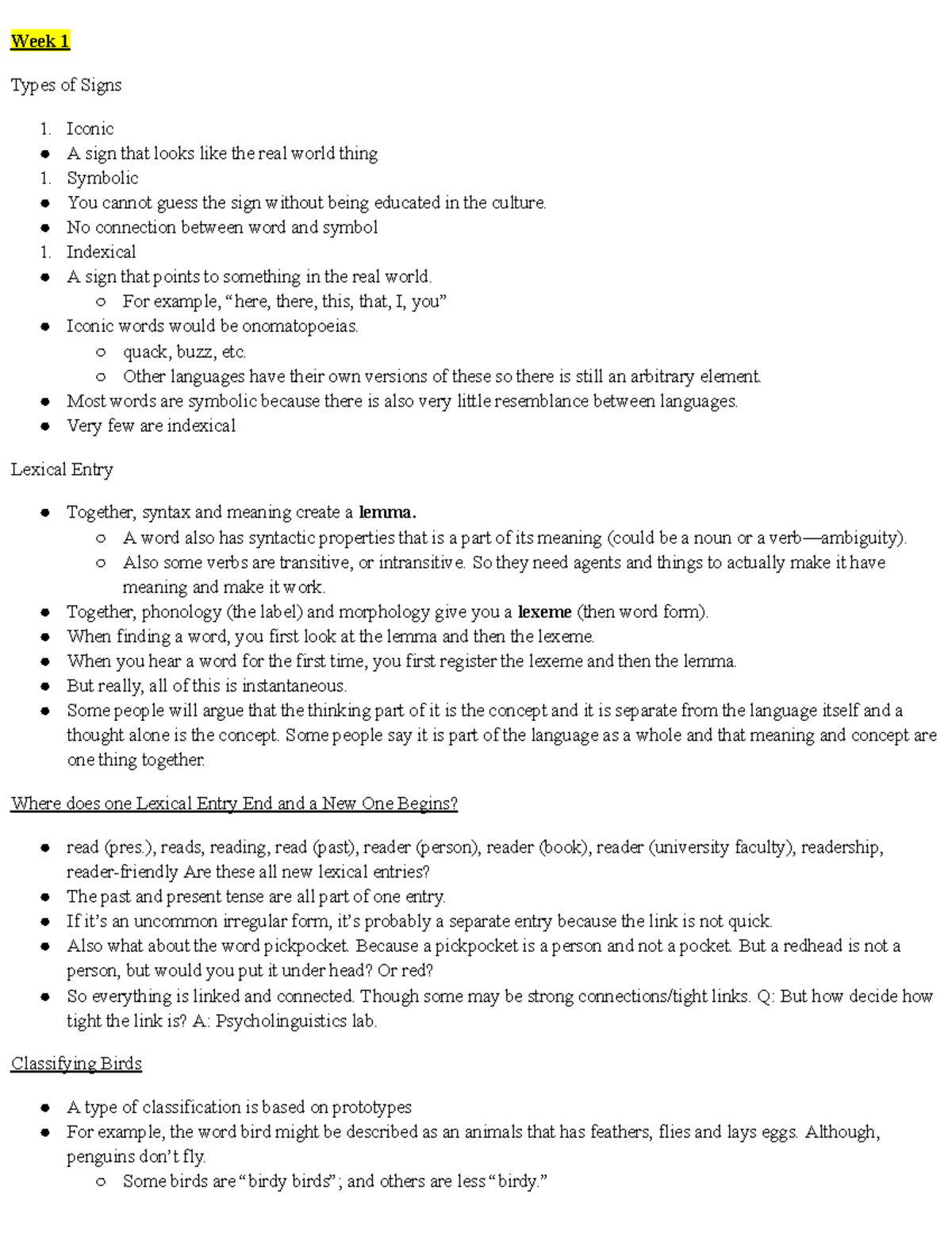 PLID44 Exam Cheat Sheet - Week 1 Types of Signs 1. Iconic A sign that ...