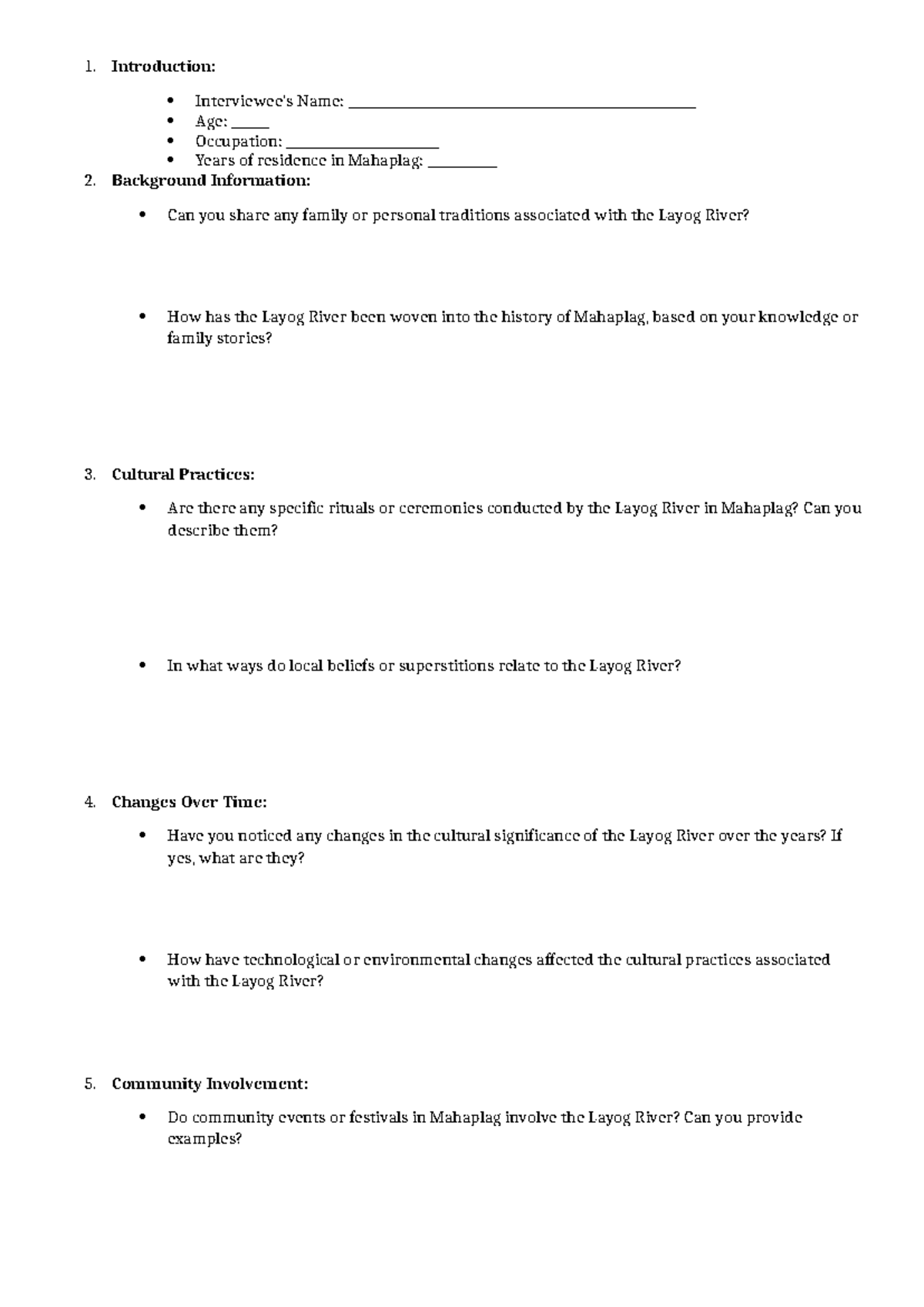 Interview Guide - 1. Introduction: Interviewee's Name: - Studocu