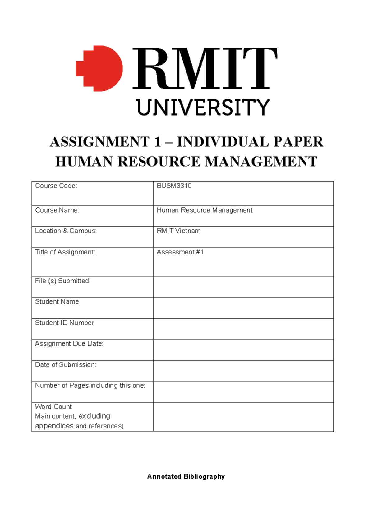 Assignment 1 sample Human Resource Management (DI) - ASSIGNMENT 1 ...