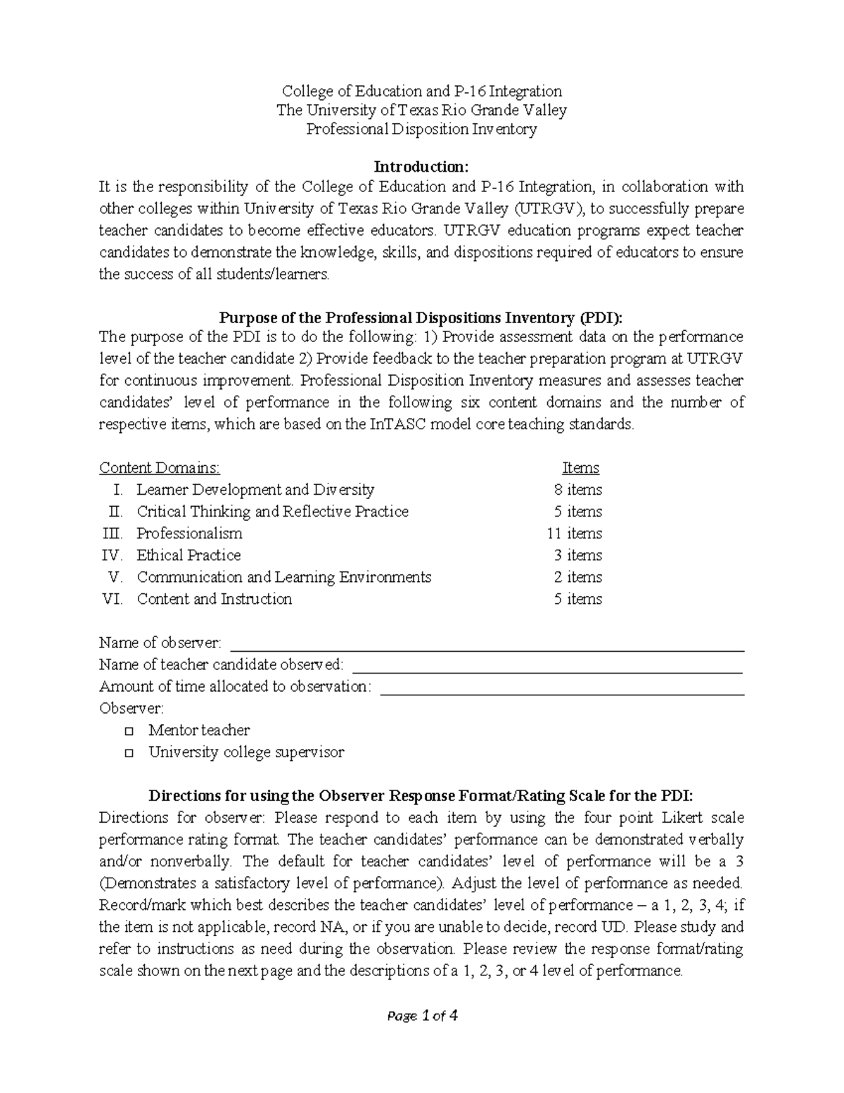 Professional Disposition Inventory updated 11.12.18 New Directionsand ...