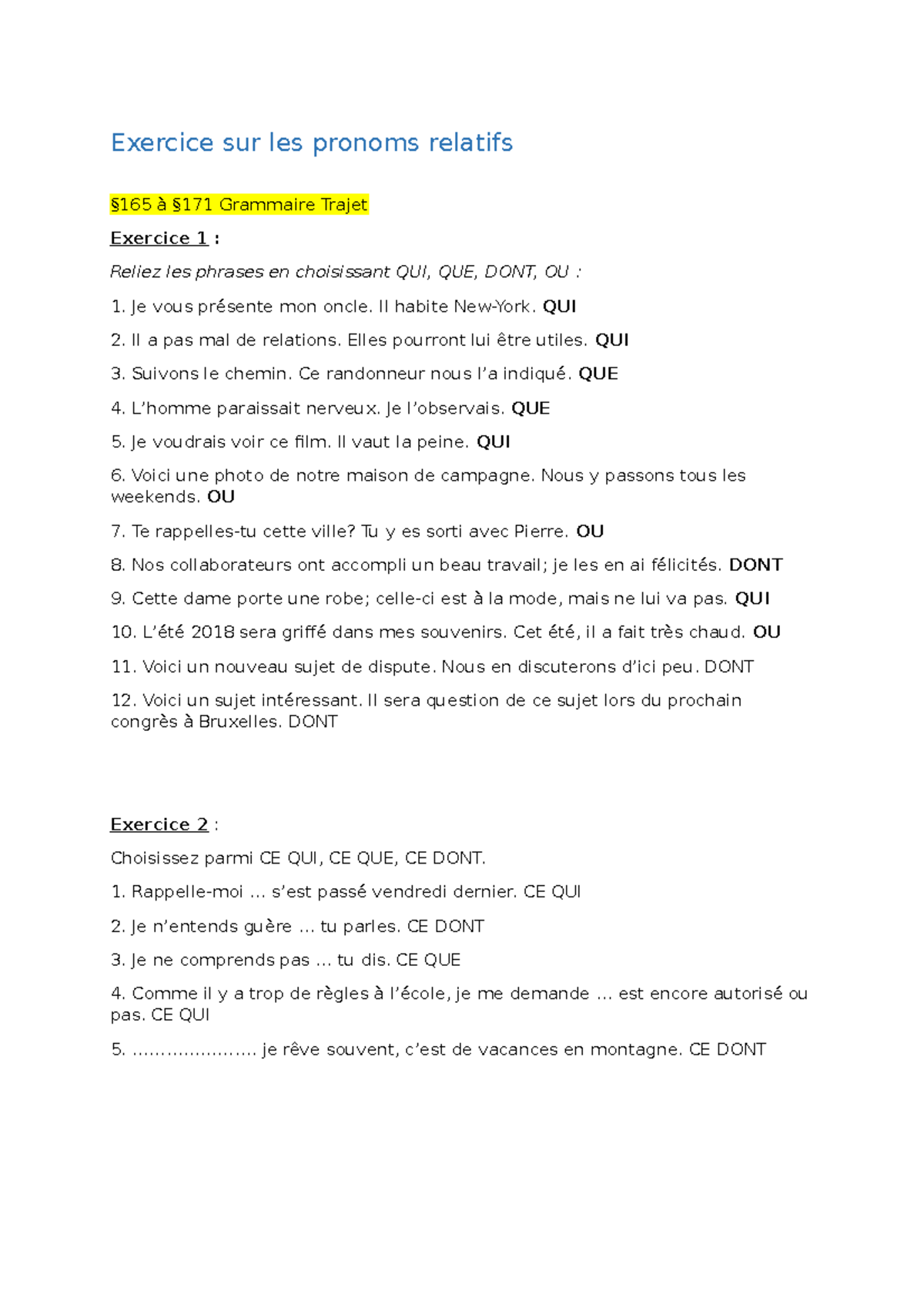 03 Ex pronoms relatifs CORR - Exercice sur les pronoms relatifs §165 à ...