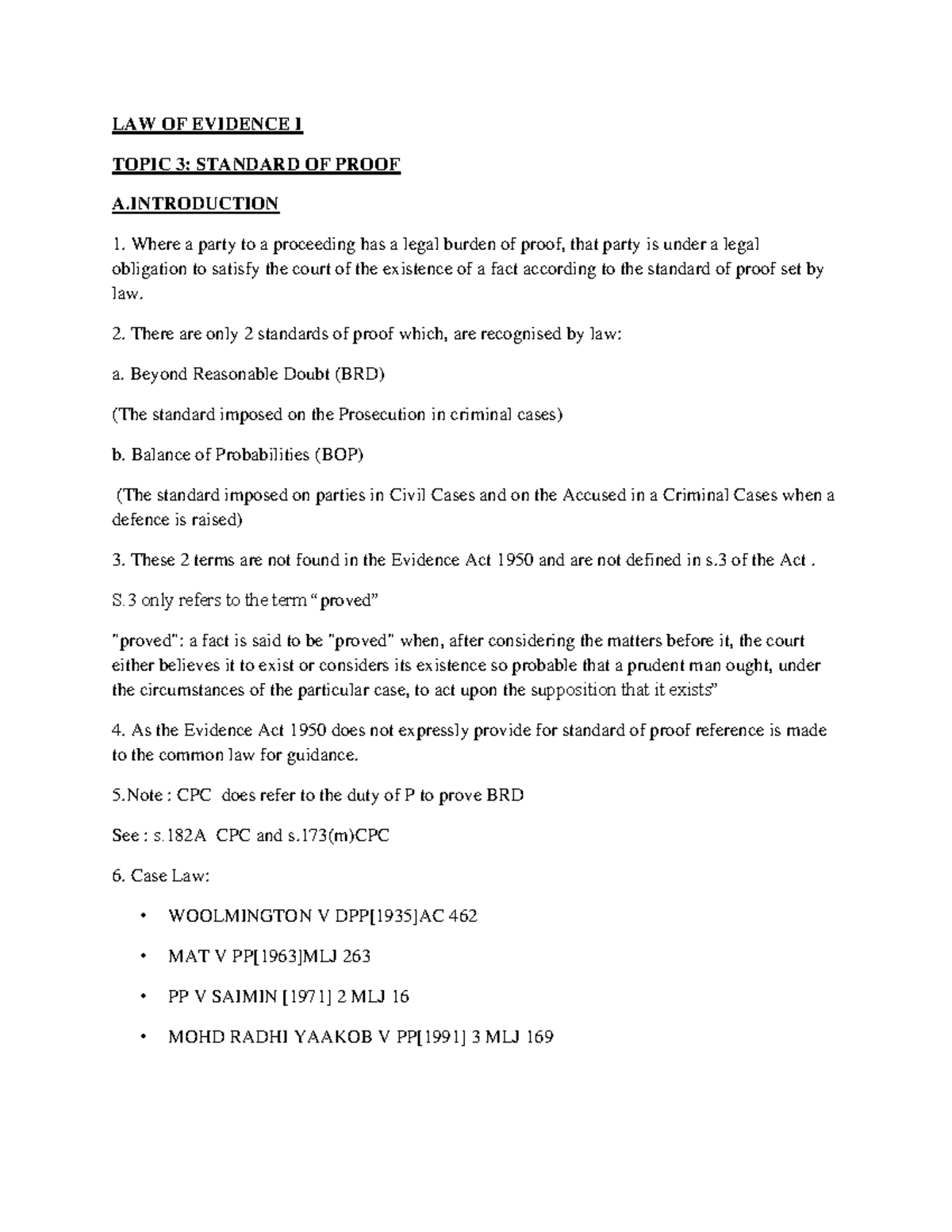 (Part 1 )Standard of Proof - LAW OF EVIDENCE I TOPIC 3: STANDARD OF ...