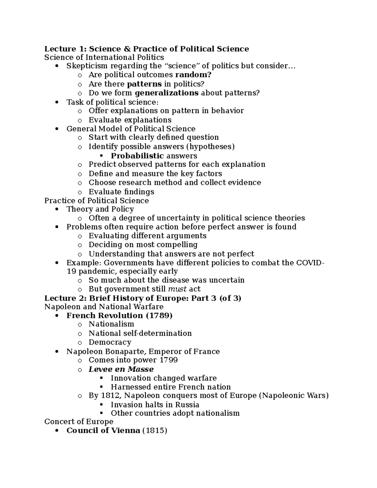 Asynchronous Lecture Notes - Lecture 1: Science & Practice of Political ...