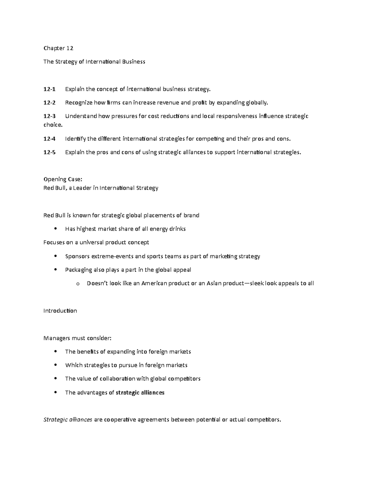 Chapter 12 Lecture Notes 1 - Chapter 12The Strategy of International ...