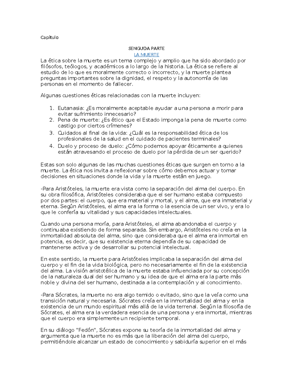 LA Muerte - Capitulo SENGUDA PARTE LA MUERTE La ética sobre la muerte ...