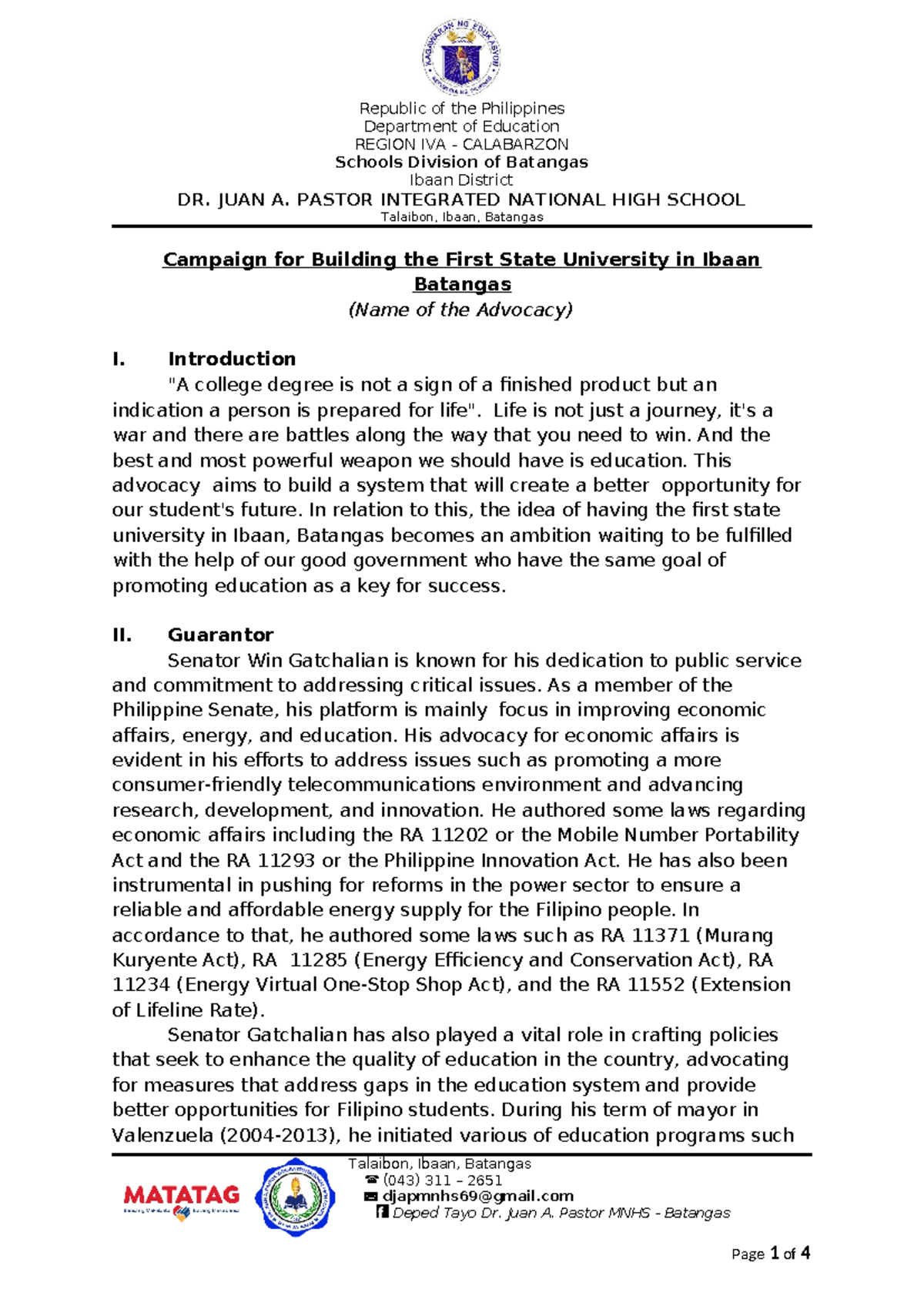Advocacy- Paper - Department of Education REGION IVA - CALABARZON ...