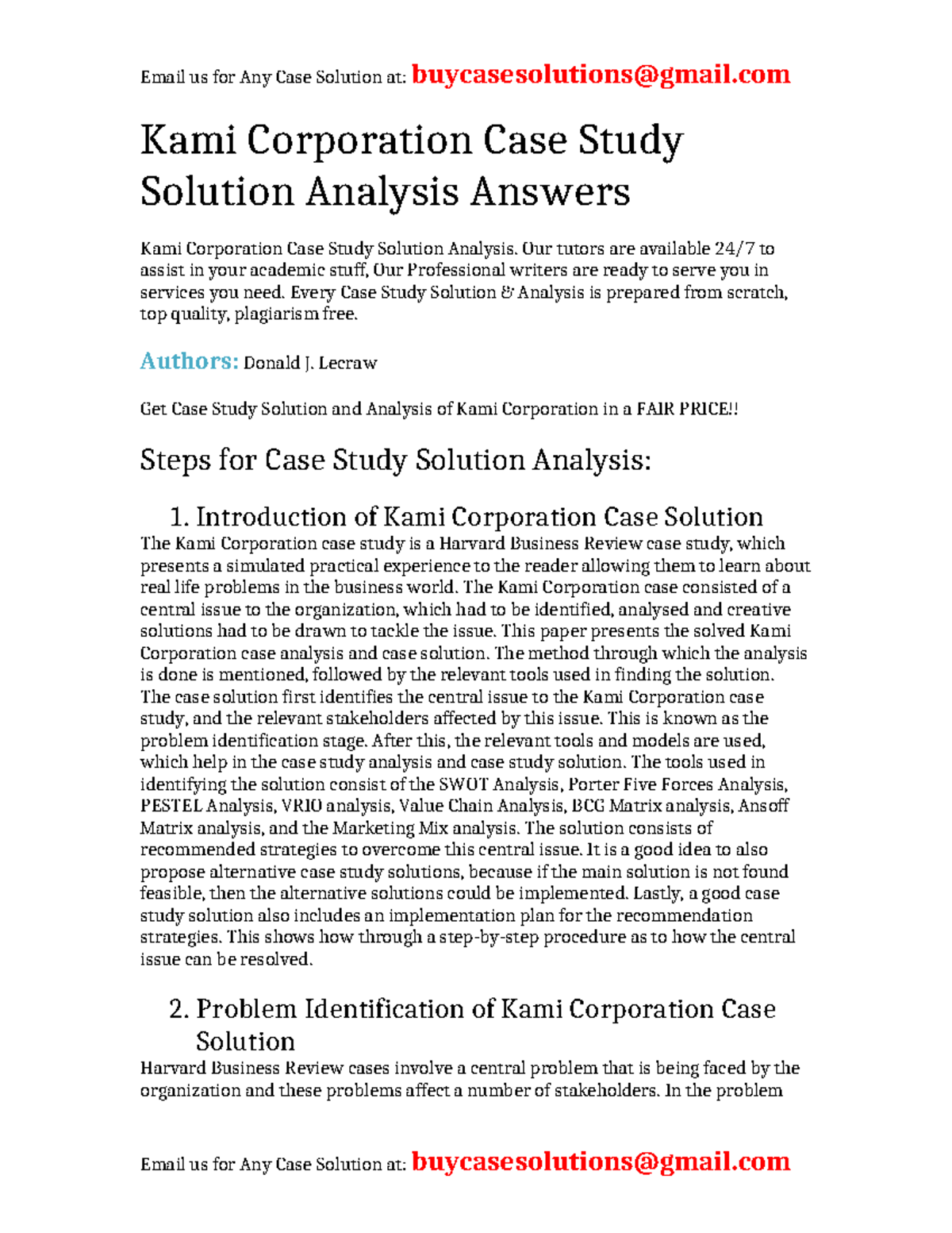 Kami Corporation Case Study Solution Analysis - Our tutors are available 24/7 to assist in your ...