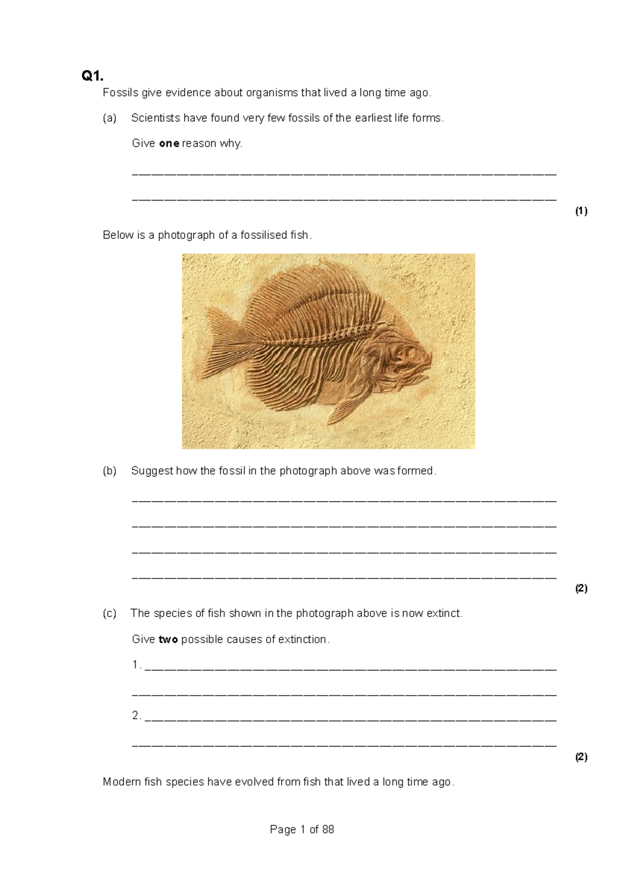 Dev Understanding Genetics + Evolution 1 - Q1. Fossils give evidence ...