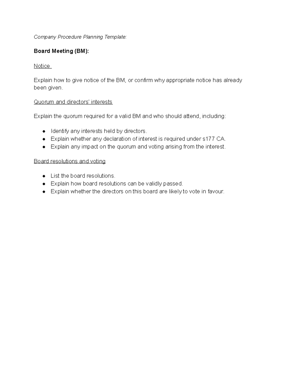 Company Procedure Planning Template; - Company Procedure Planning ...