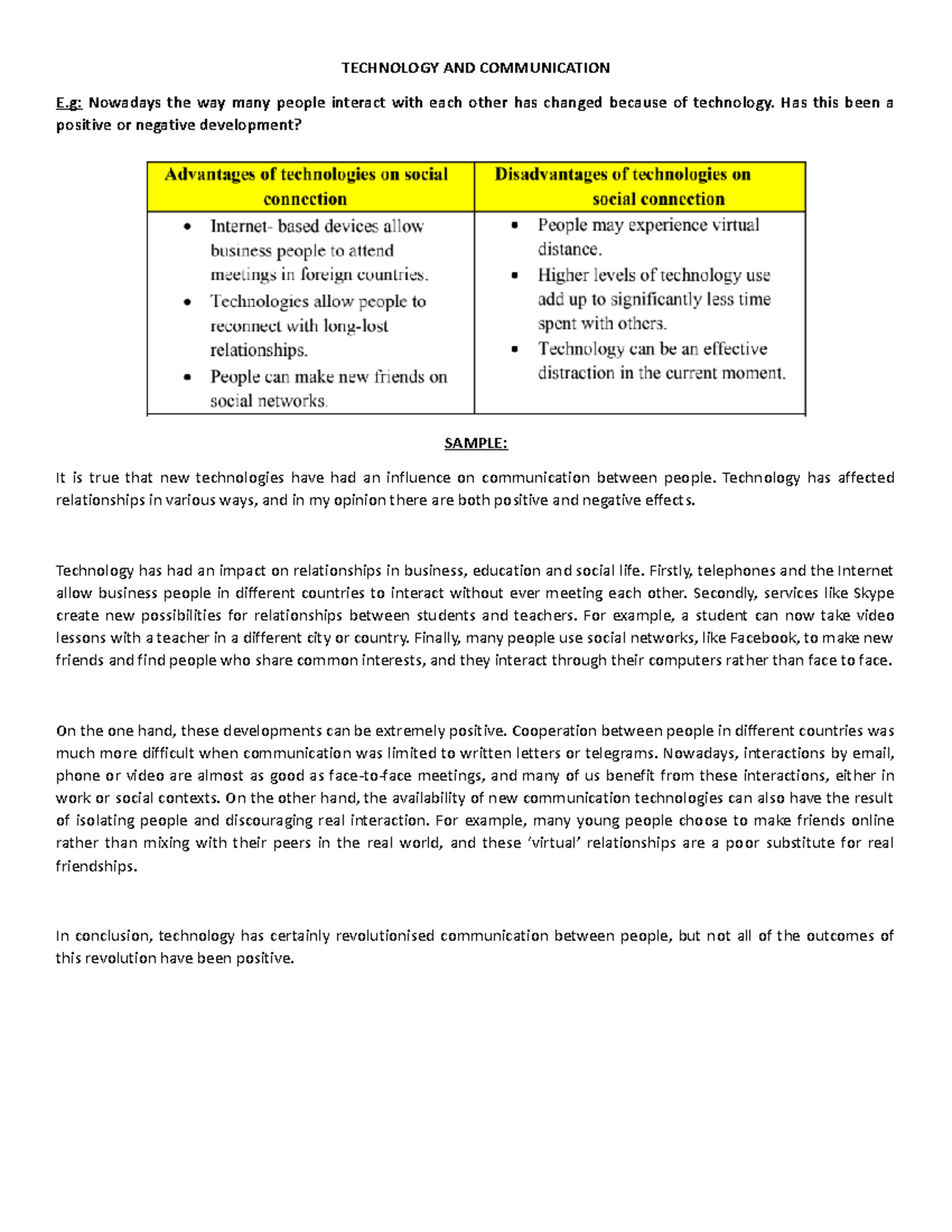 Technology AND Communication - TECHNOLOGY AND COMMUNICATION E: Nowadays ...