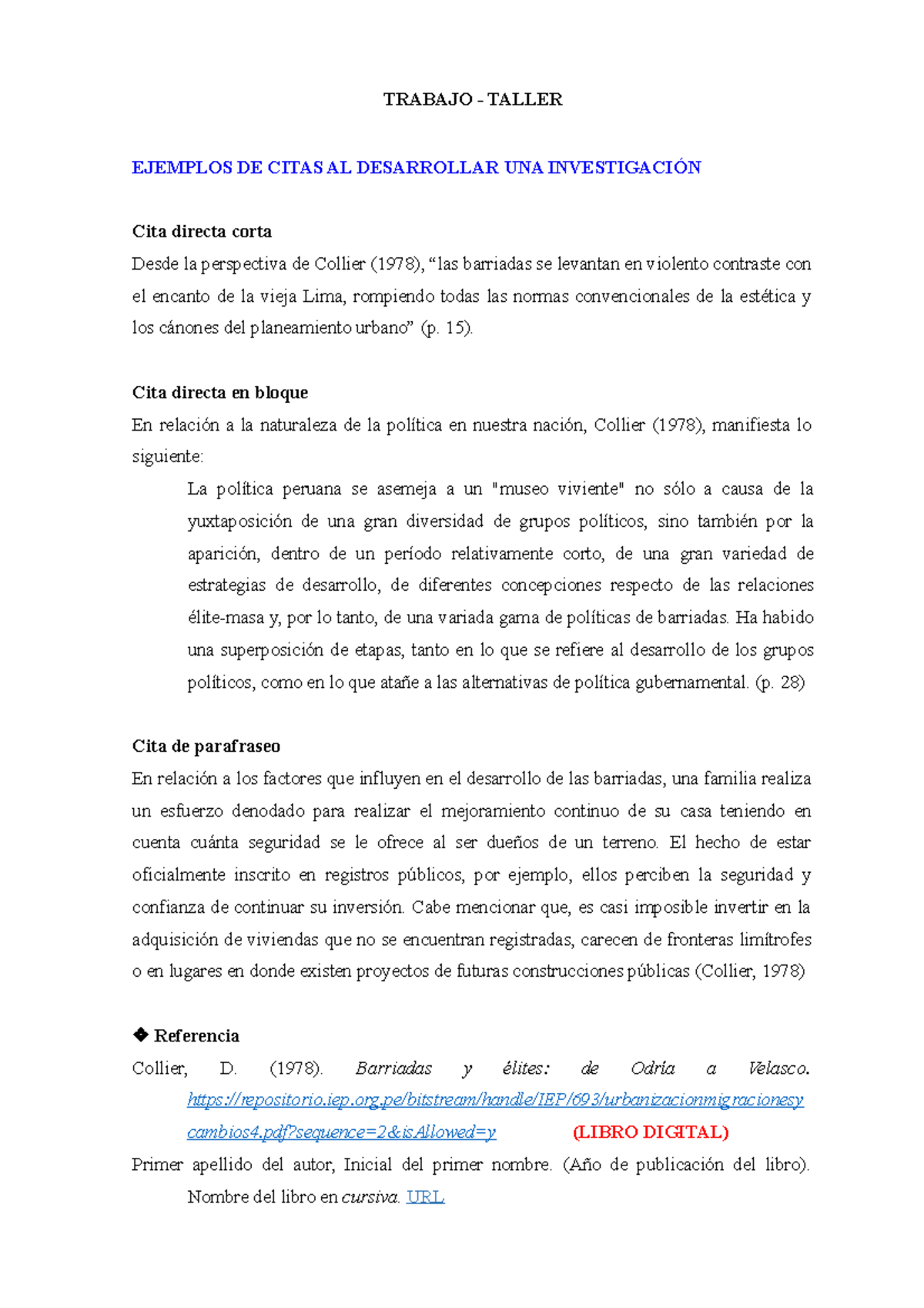 Ejemplo DE Citas Y Referencias-1 - TRABAJO - TALLER EJEMPLOS DE CITAS AL DESARROLLAR UNA - Studocu