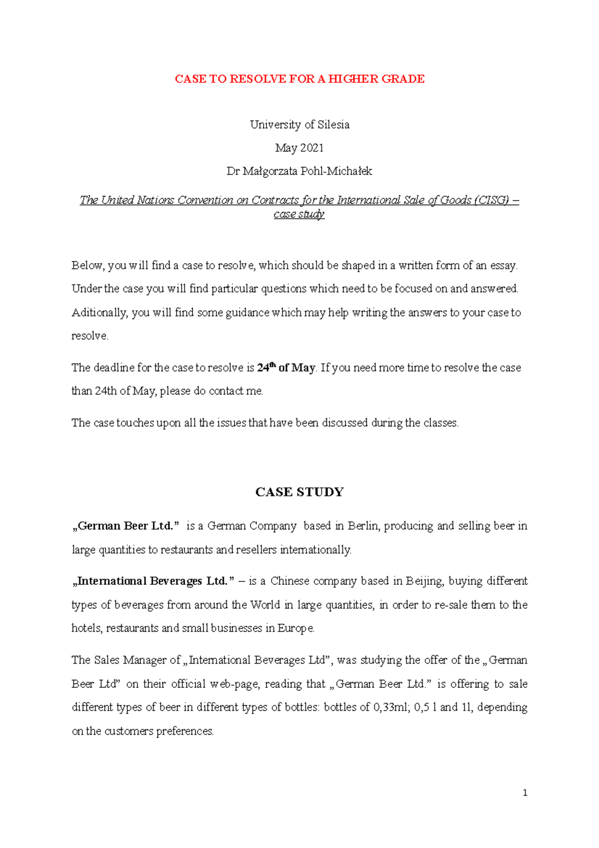 Case to resolve for a higher grade 2021 - CASE TO RESOLVE FOR A HIGHER ...