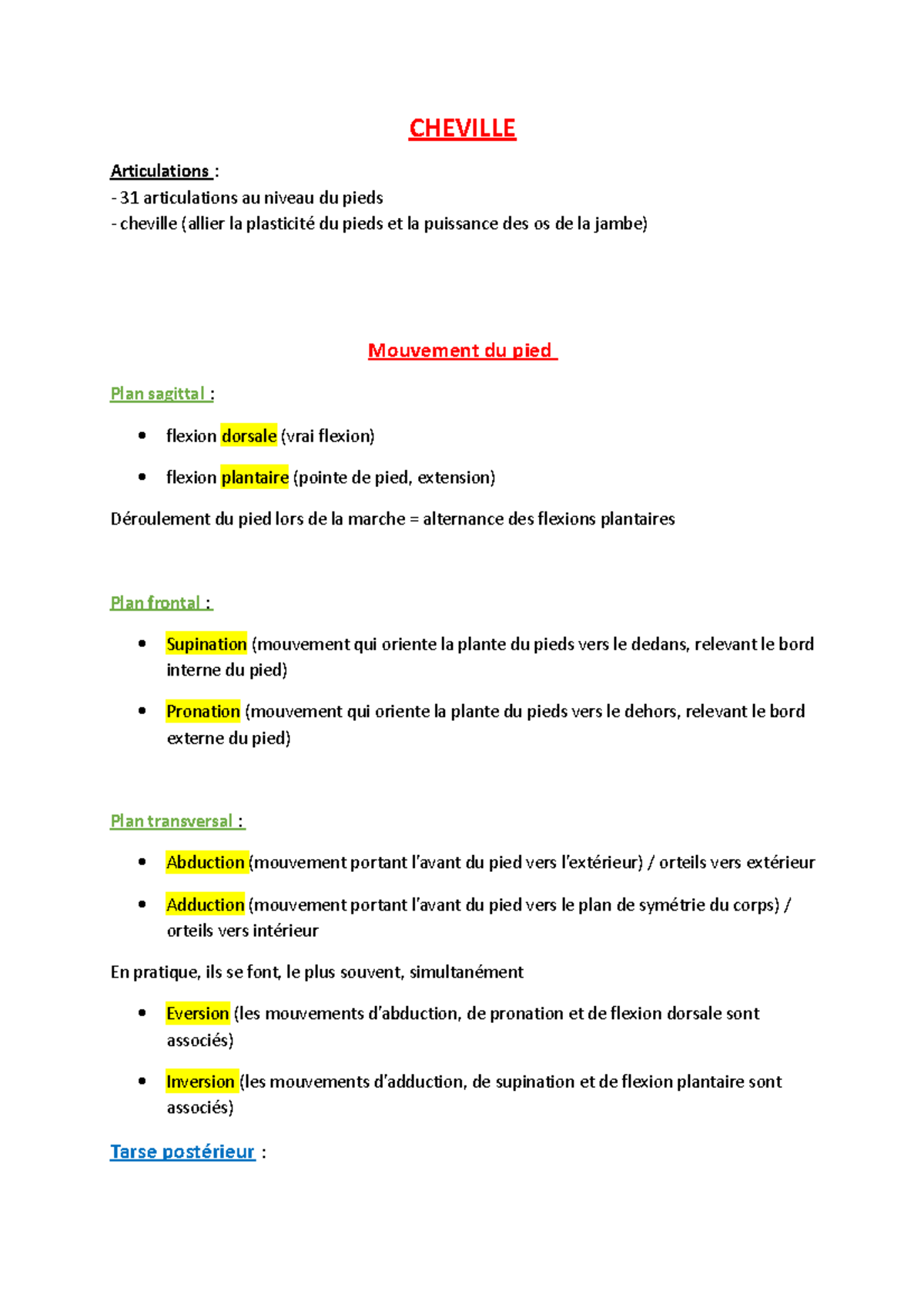 Cheville - Descriptions des mouvements du corps - CHEVILLE ...