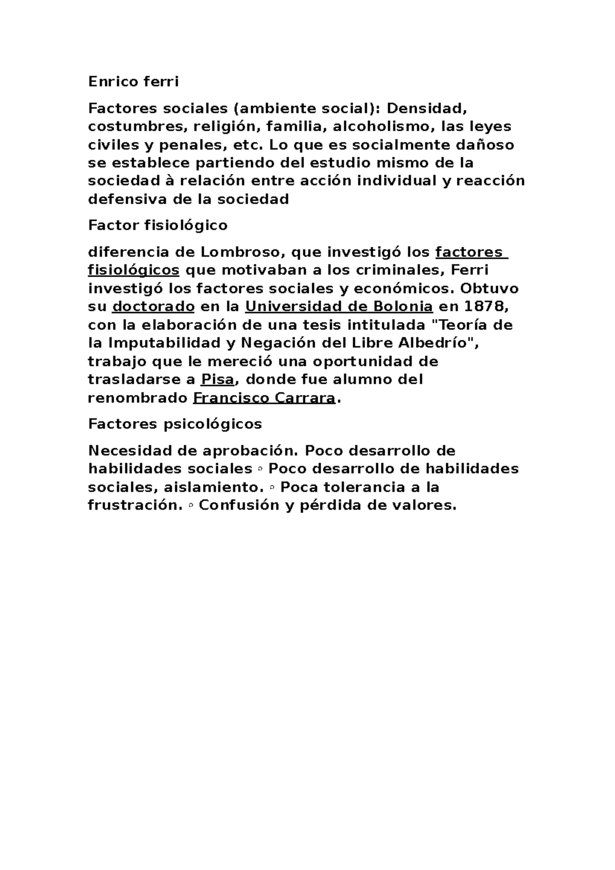 Criminología - Trabajo obligatorio - Enrico ferri Factores sociales ...