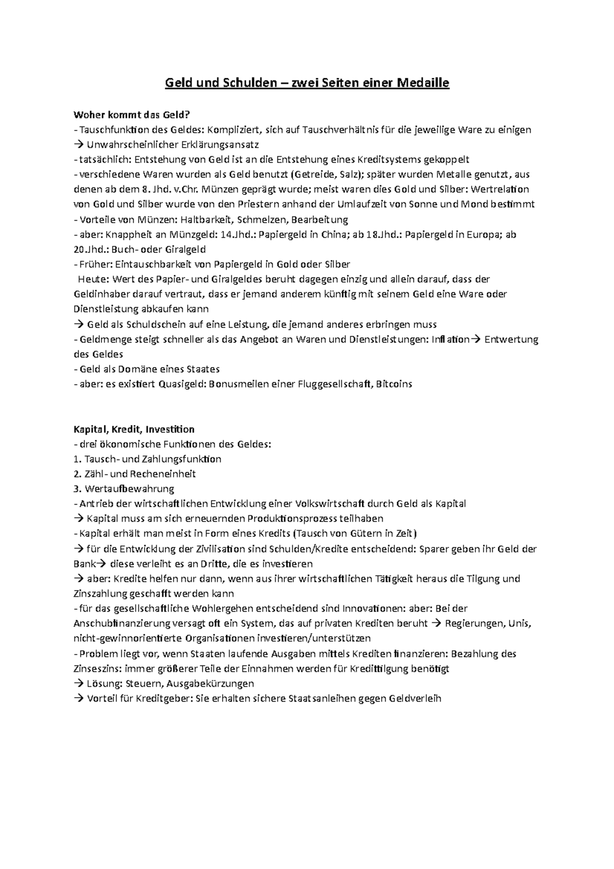 Text 4 Geld und Schulden - Geld und Schulden – zwei Seiten einer ...