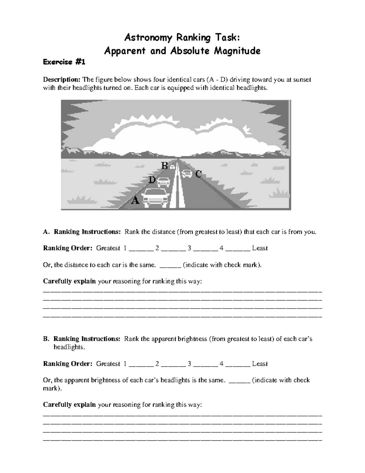 Magitudes Ranking Task I - Exercise #1 Astronomy Ranking Task: Apparent ...