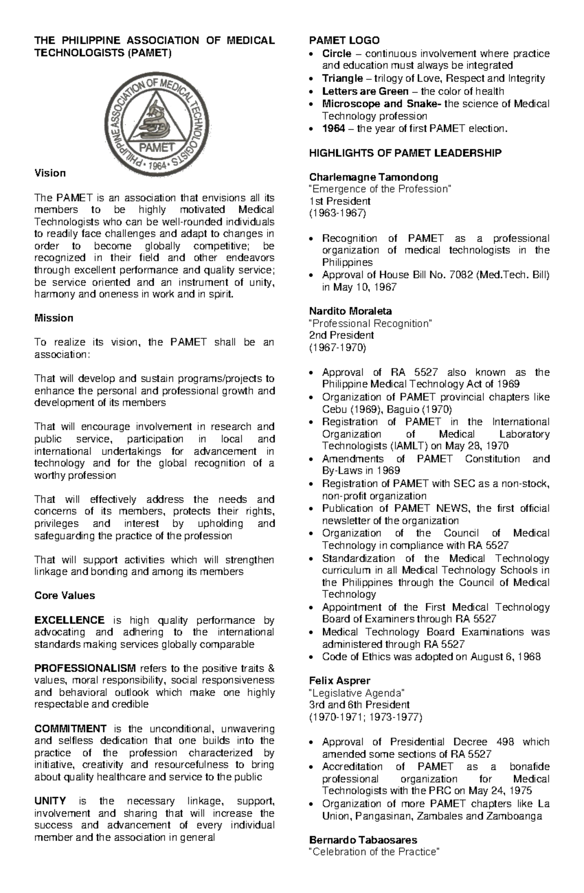 Pamet Notes - HEHE - THE PHILIPPINE ASSOCIATION OF MEDICAL ...