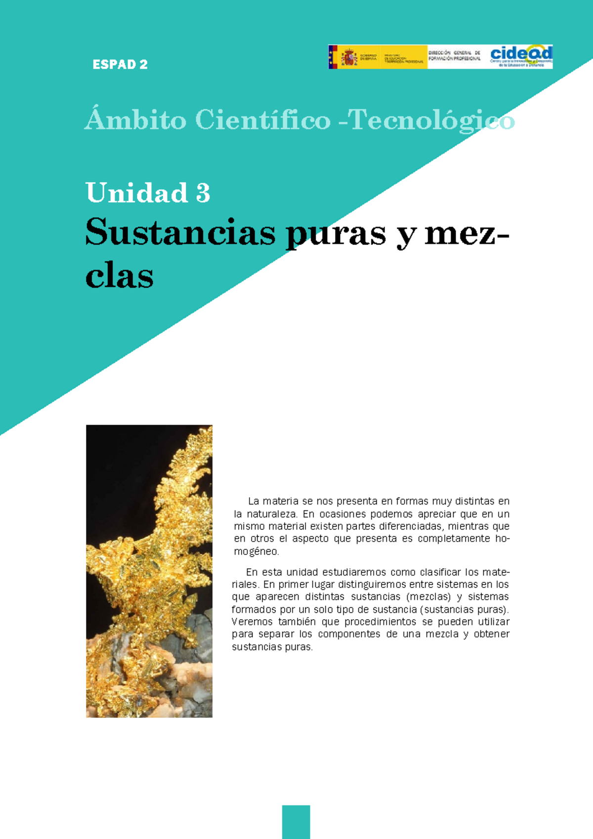 2ACT Sustancias puras y mezclas - Ámbito Científico -Tecnológico Unidad 3 Sustancias puras y mez ...