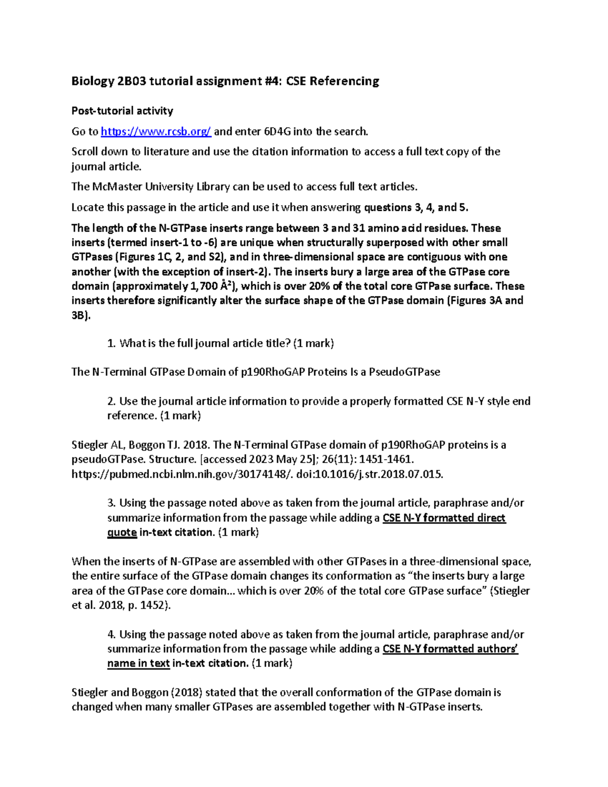 Biology 2B03 Tutorial 4 presentation - CSE referencing and group project introduction - Biology ...