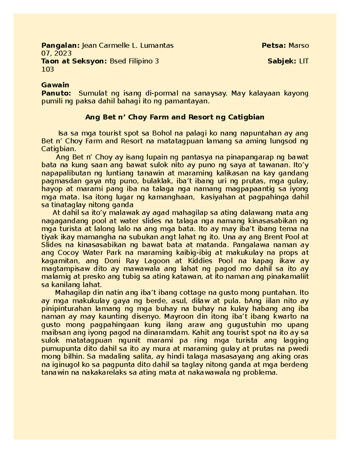 Lumantas JC FIL103 TA - You - Pangalan: Jean Carmelle L. Lumantas Petsa ...