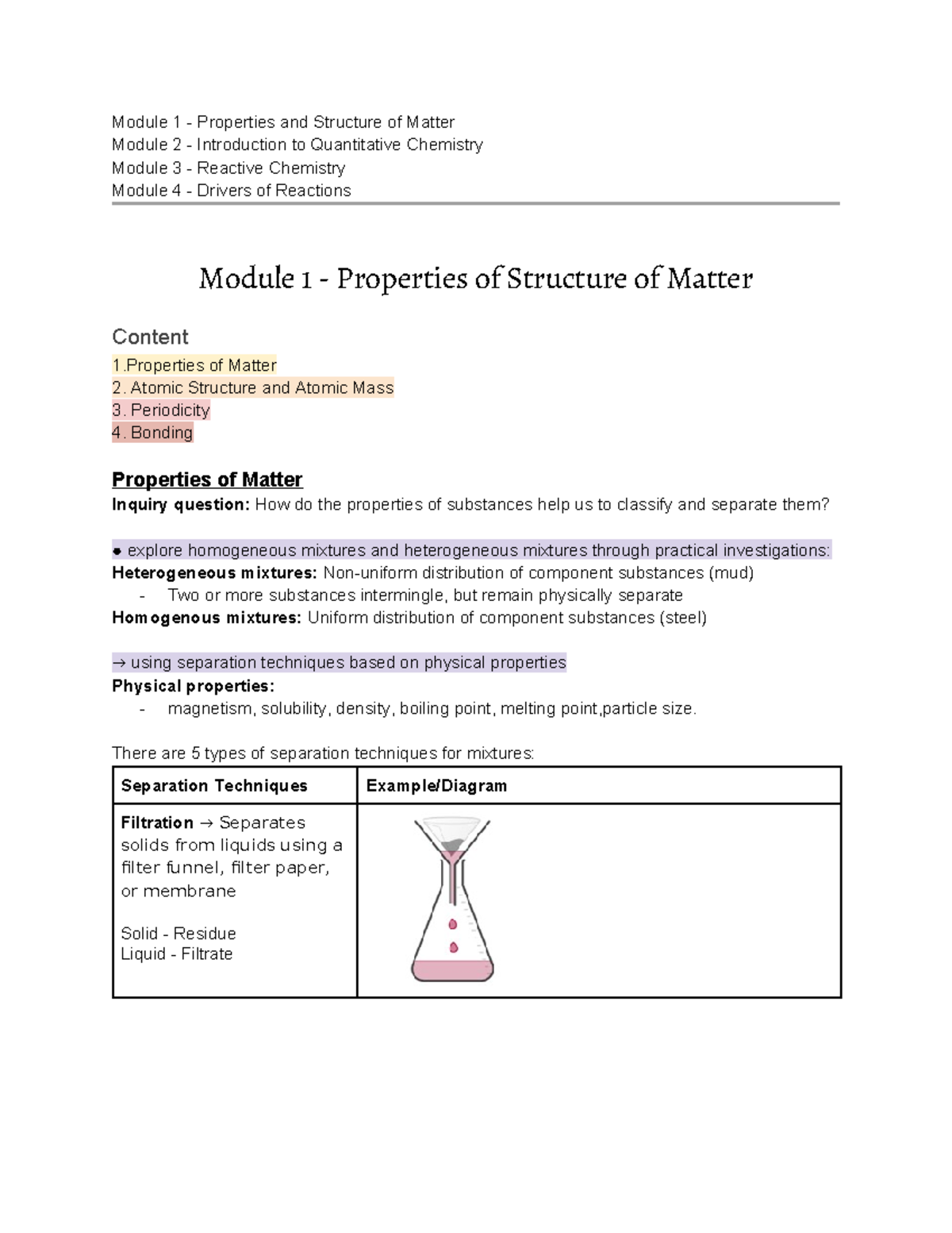 Chemistry Prelim Notes - Module 1 - Properties and Structure of Matter ...