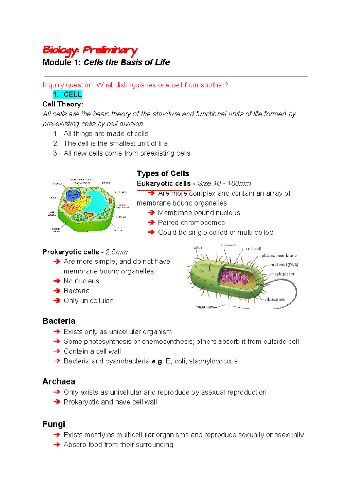 2020 P BIO - Biology Module 1 - Cells the basis of life Notes - Biology ...