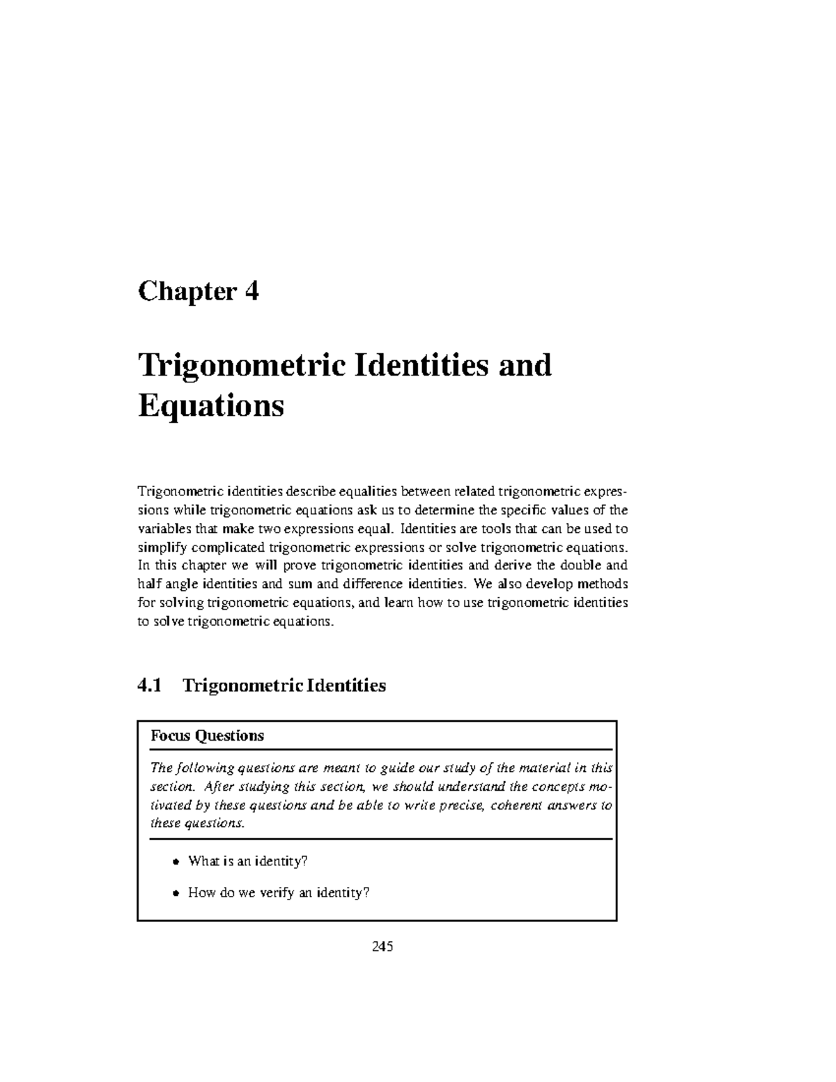 Ch. 4 Trigonometric Identities and Equations - Chapter 4 Trigonometric ...