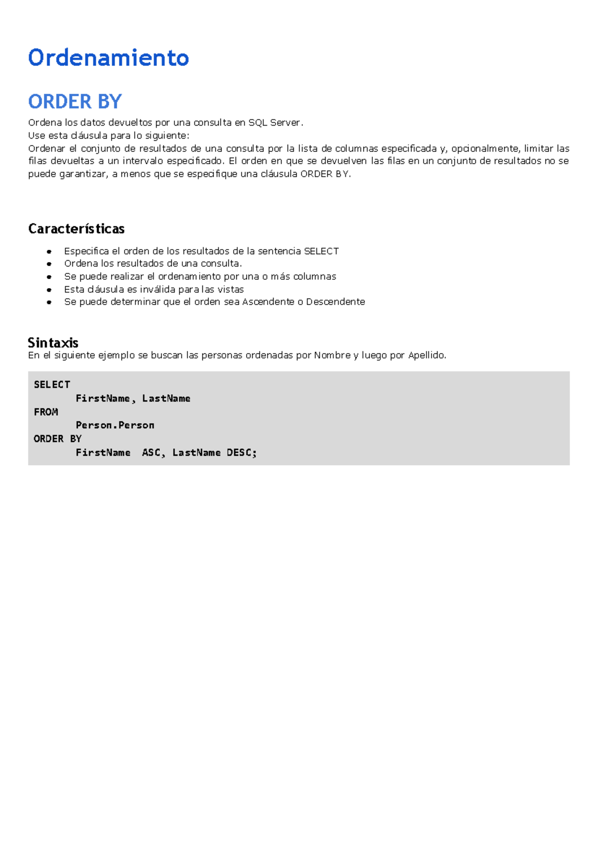 Sql 1ra clse 4 - Sql 1ra clase - Ordenamiento ORDER BY Ordena los datos ...