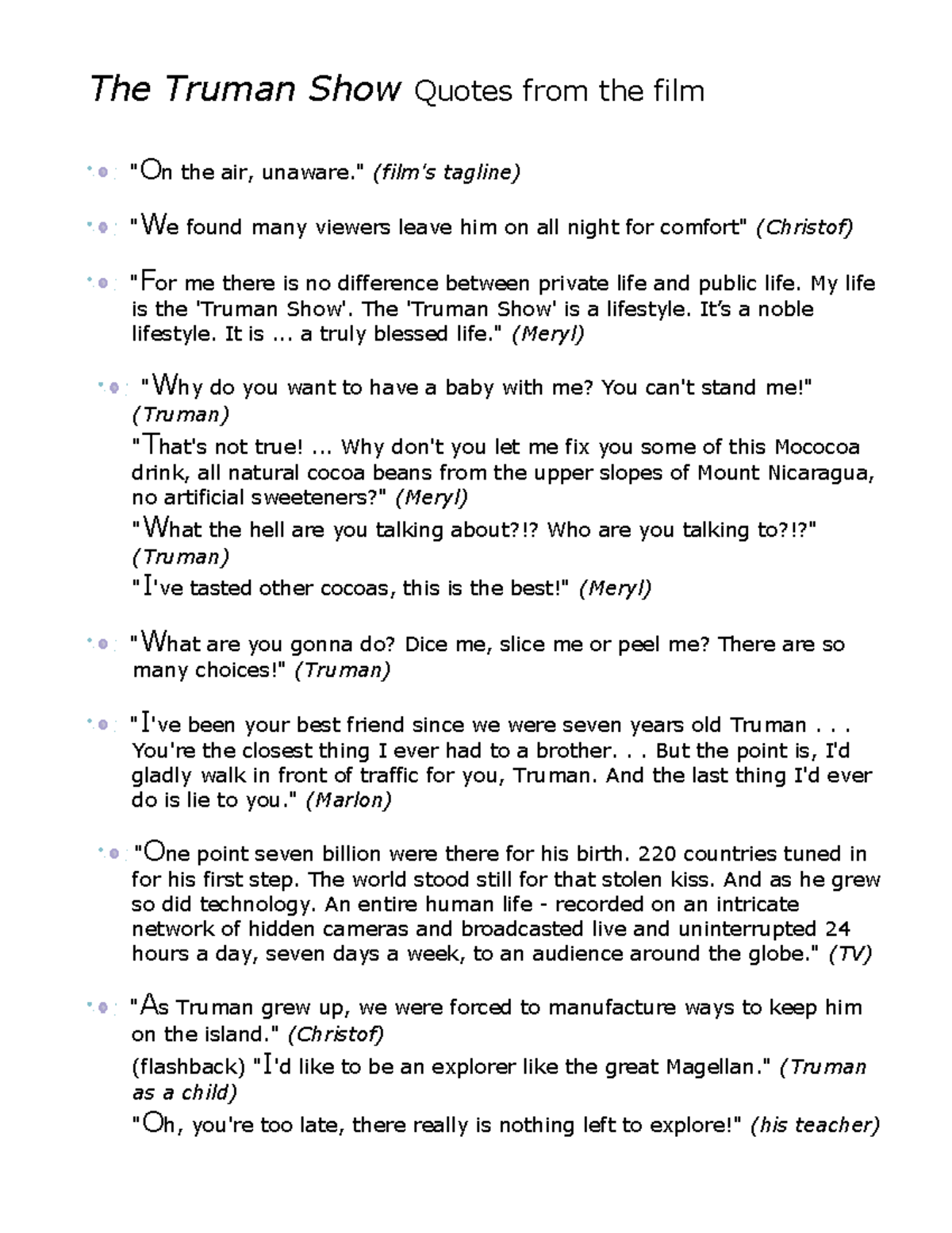 The truman show quotes from the film - The Truman Show Quotes from the ...