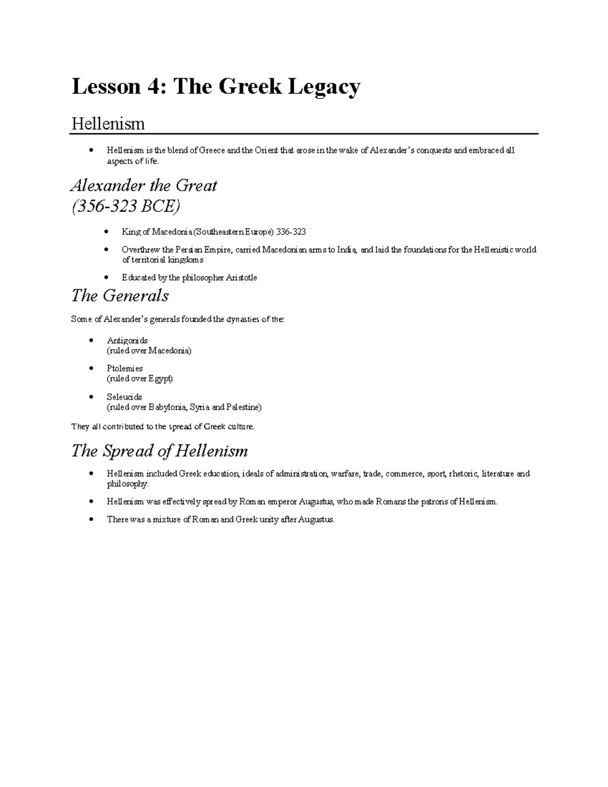 Lesson 4 - Slide Notes - Lesson 4: The Greek Legacy Hellenism ...