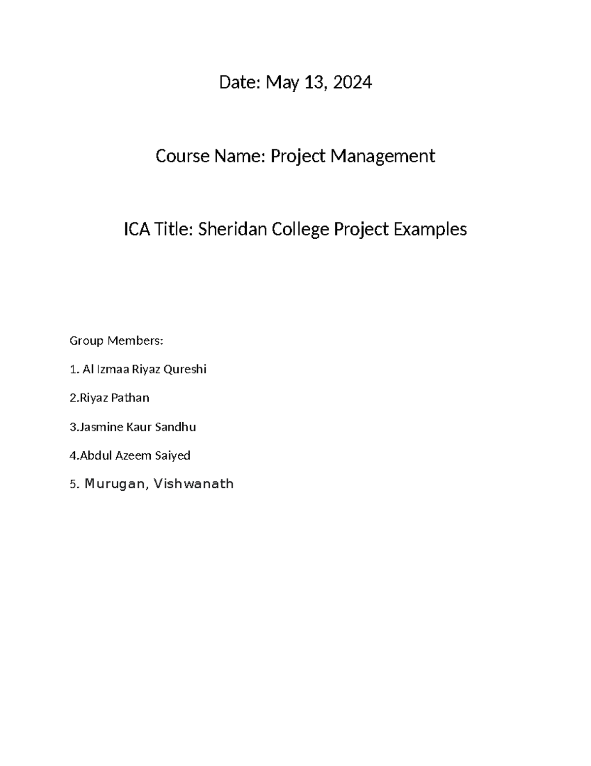 ICA-5-15-2024-Al izmaa Riyaz Qureshi - Date: May 13, 2024 Course Name ...