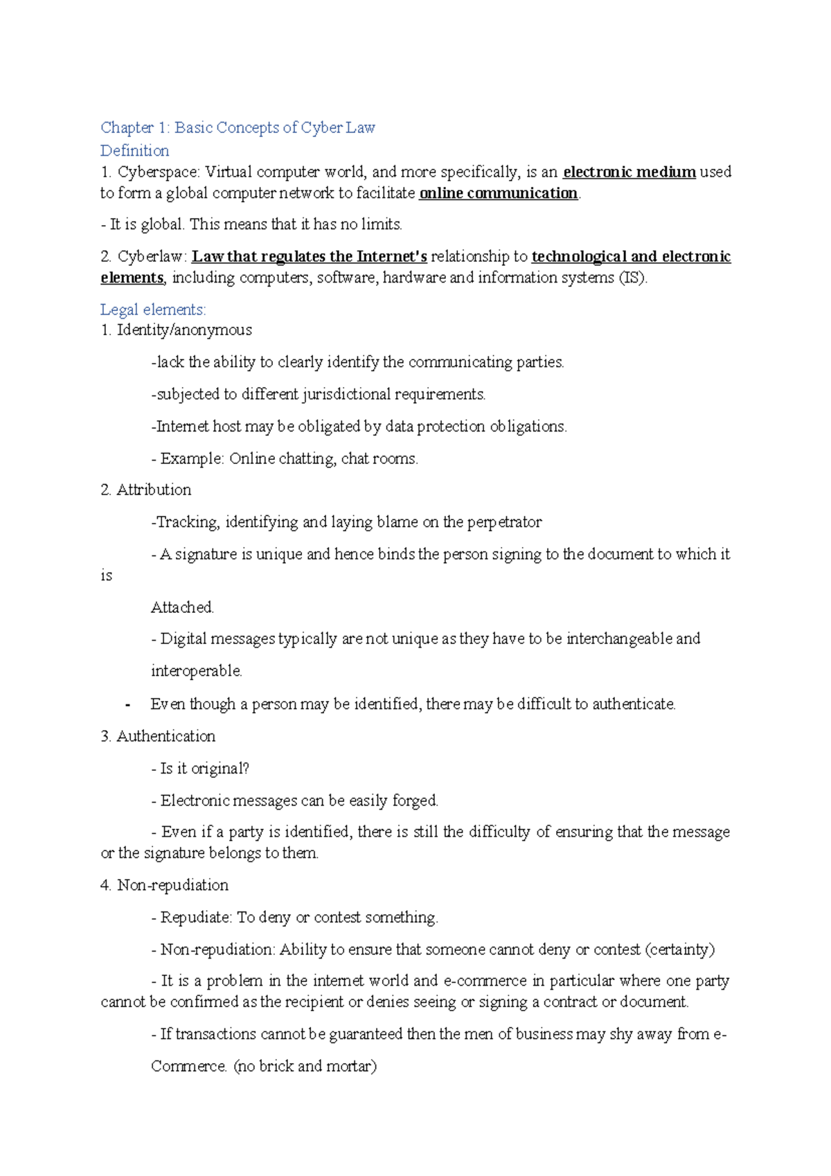 Cyberlaw SEM 2 notes - Chapter 1: Basic Concepts of Cyber Law ...