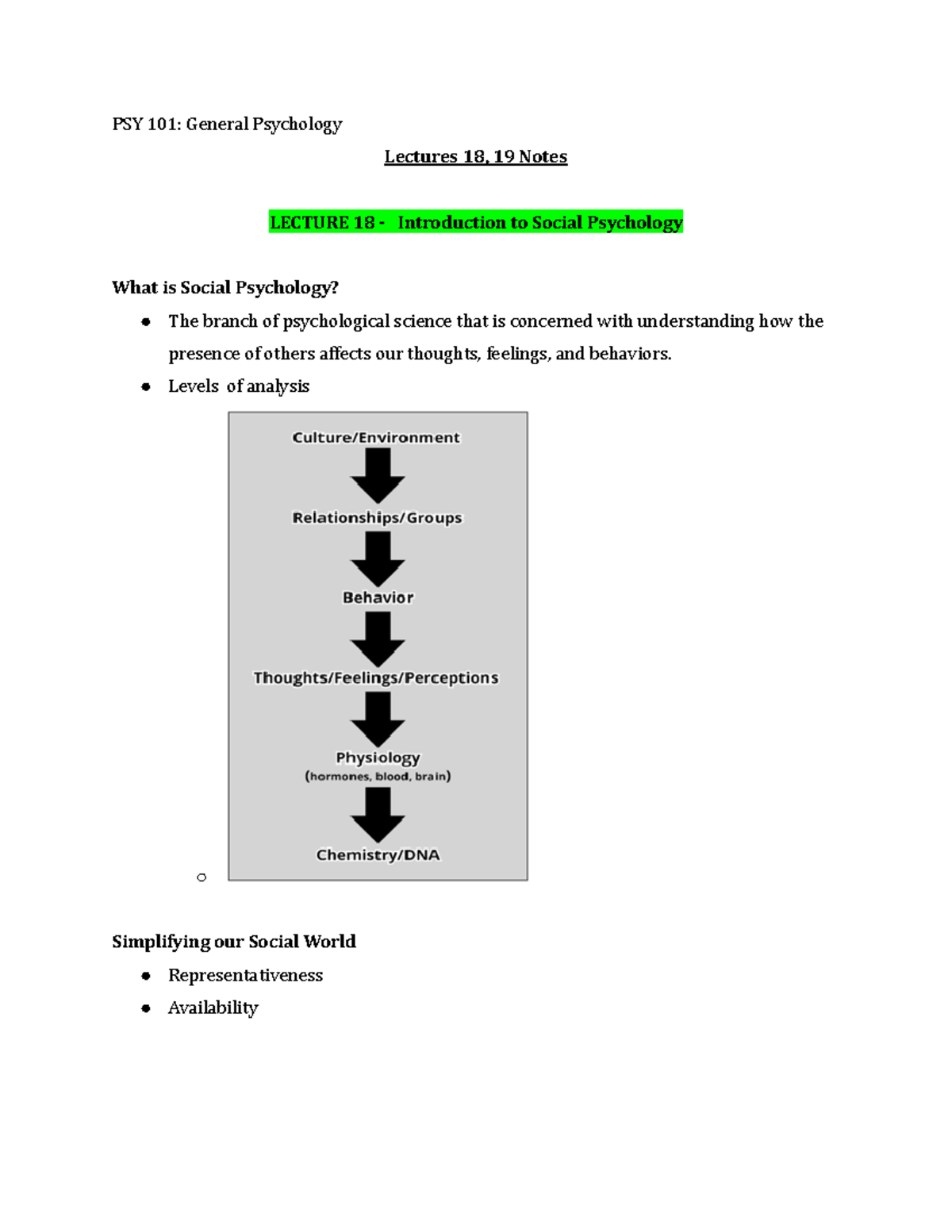 PSY 101 General Psychology - Lecture 18, 19 - PSY 101: General ...