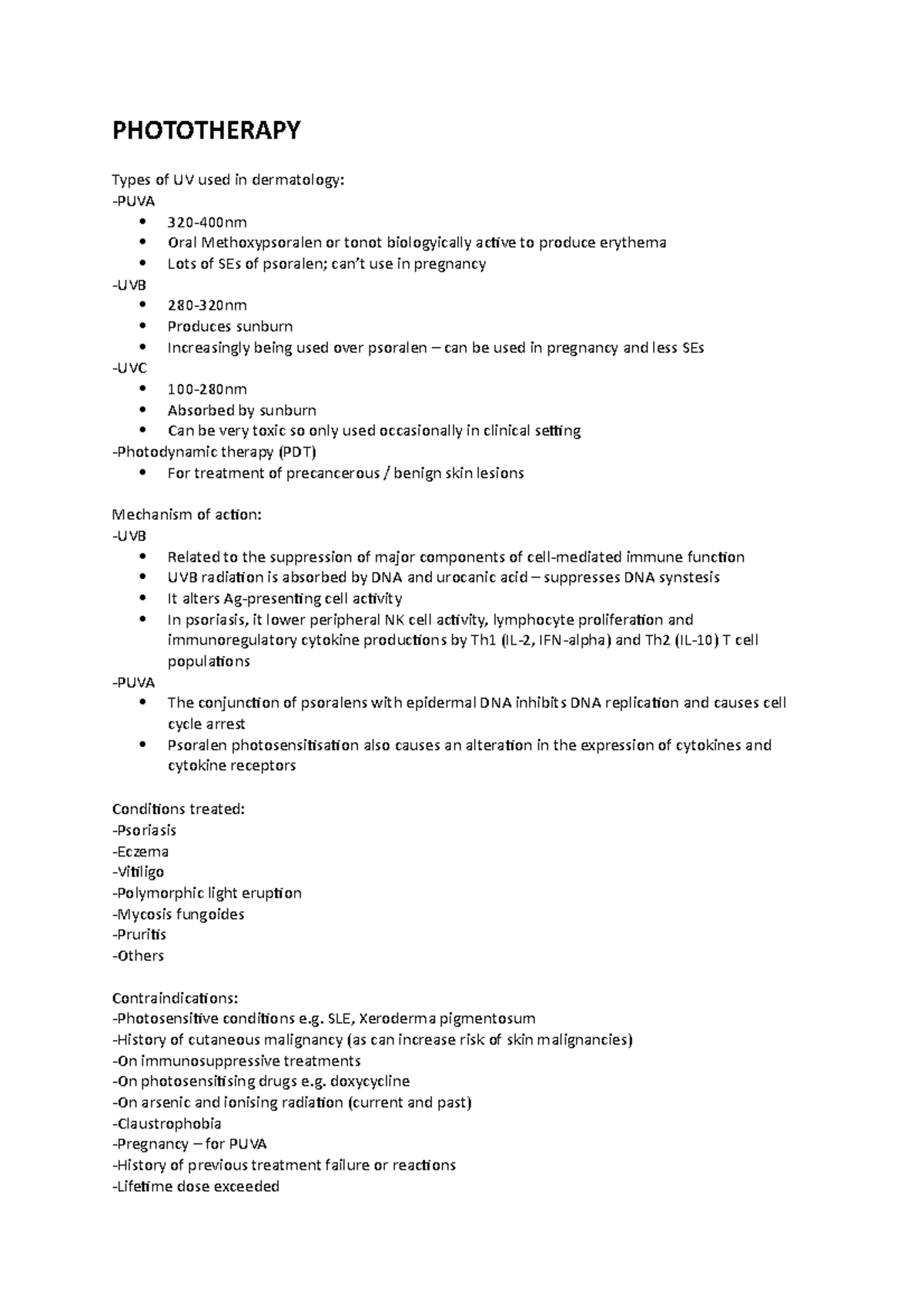 Phototherapy - PHOTOTHERAPY Types of UV used in dermatology: -PUVA 320 ...