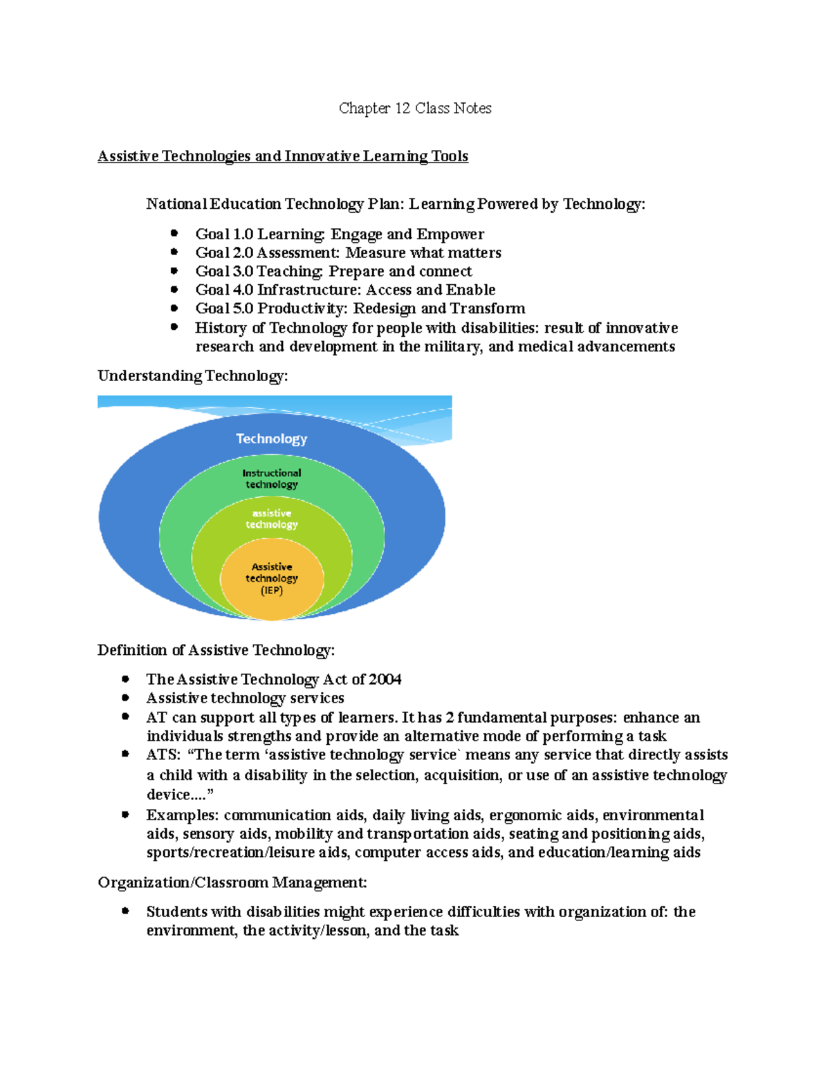 Chapter 12 class notes - Chapter 12 Class Notes Assistive Technologies ...