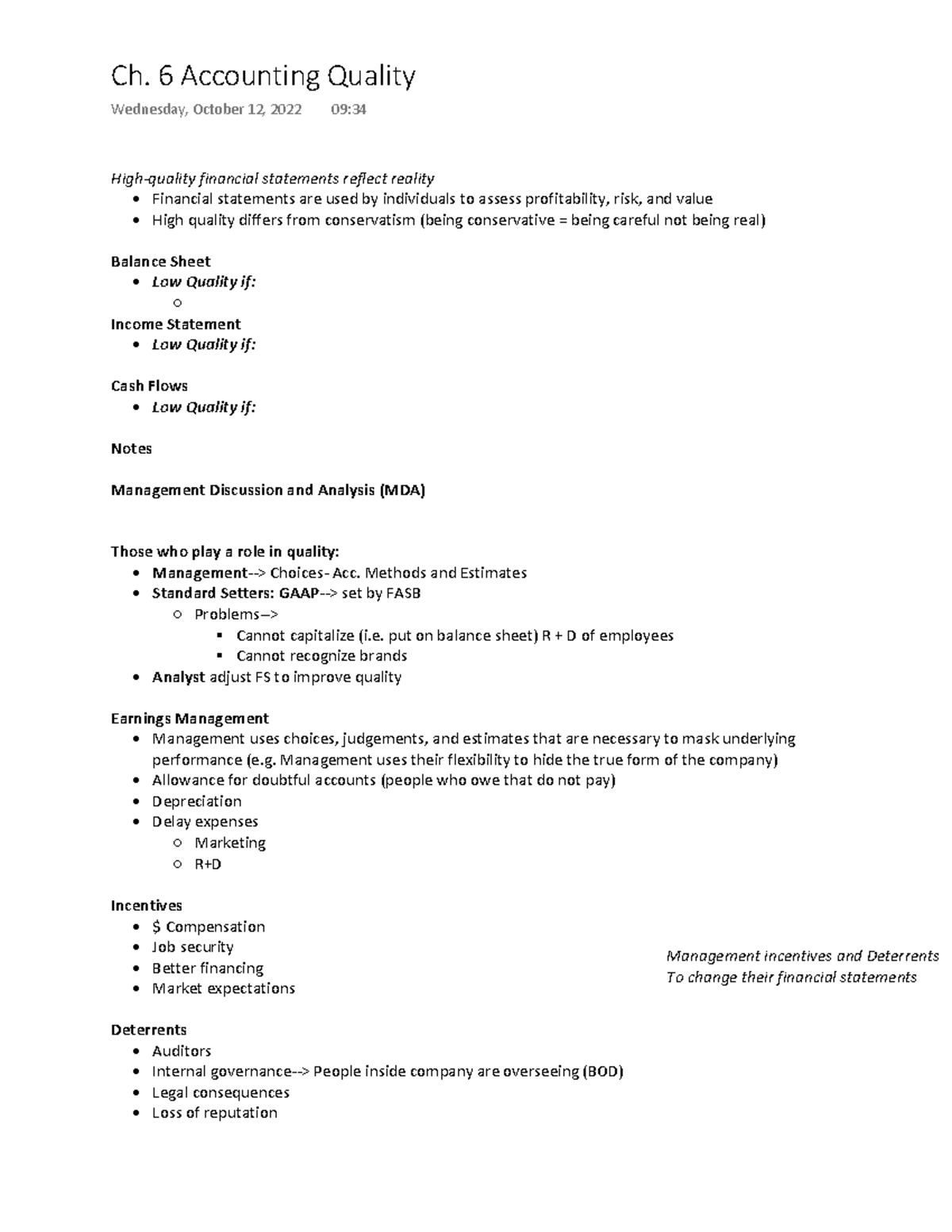 Ch. 6 Accounting Quality - High-quality financial statements reflect ...