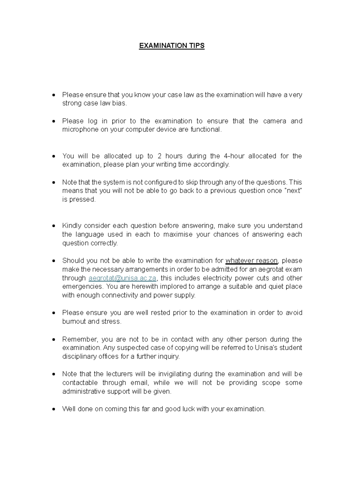 Examination TIPS - PASS NICE - EXAMINATION TIPS Please ensure that you ...